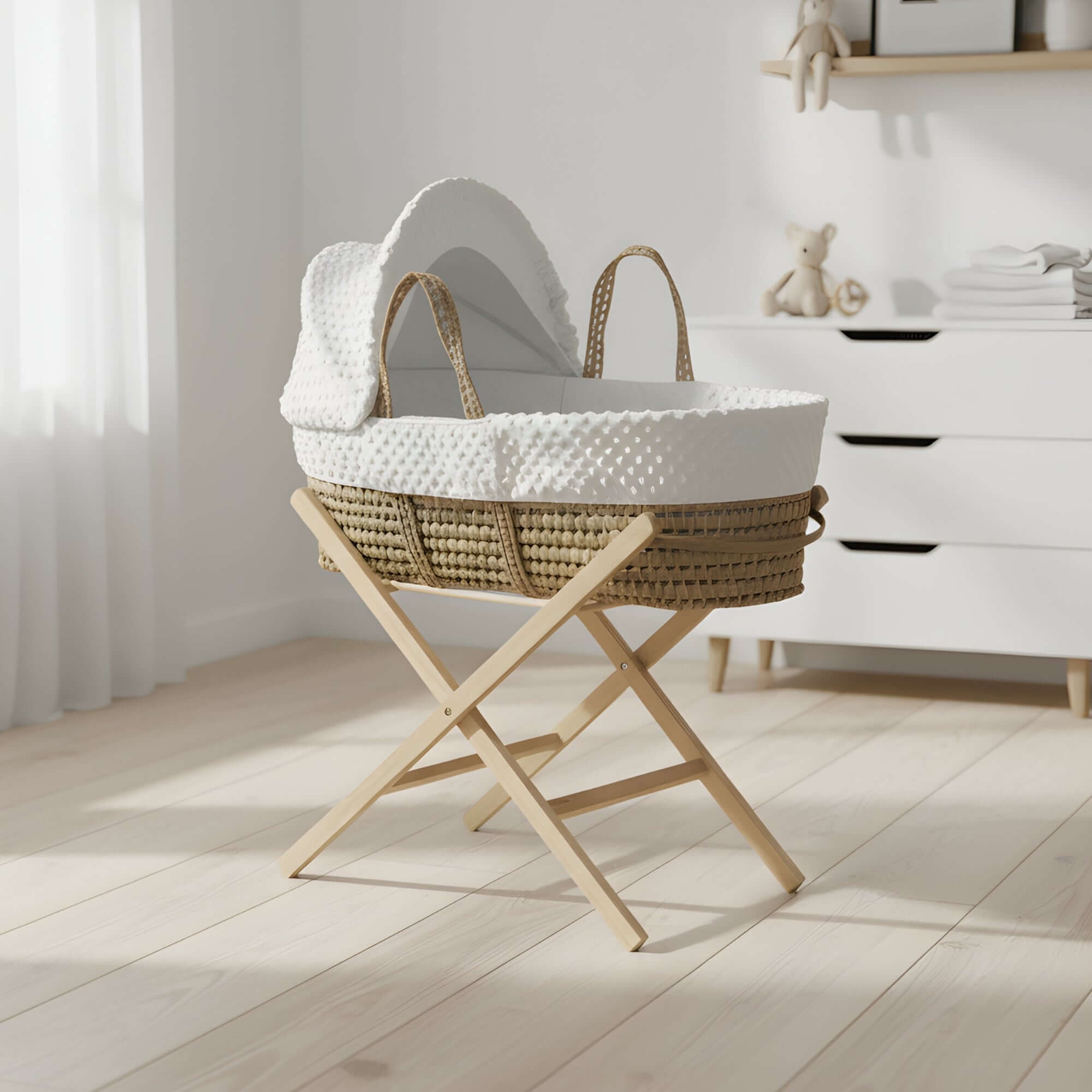 Dimple Palm Moses Basket With Stand & Bedding Bundle | Moses Baby ...