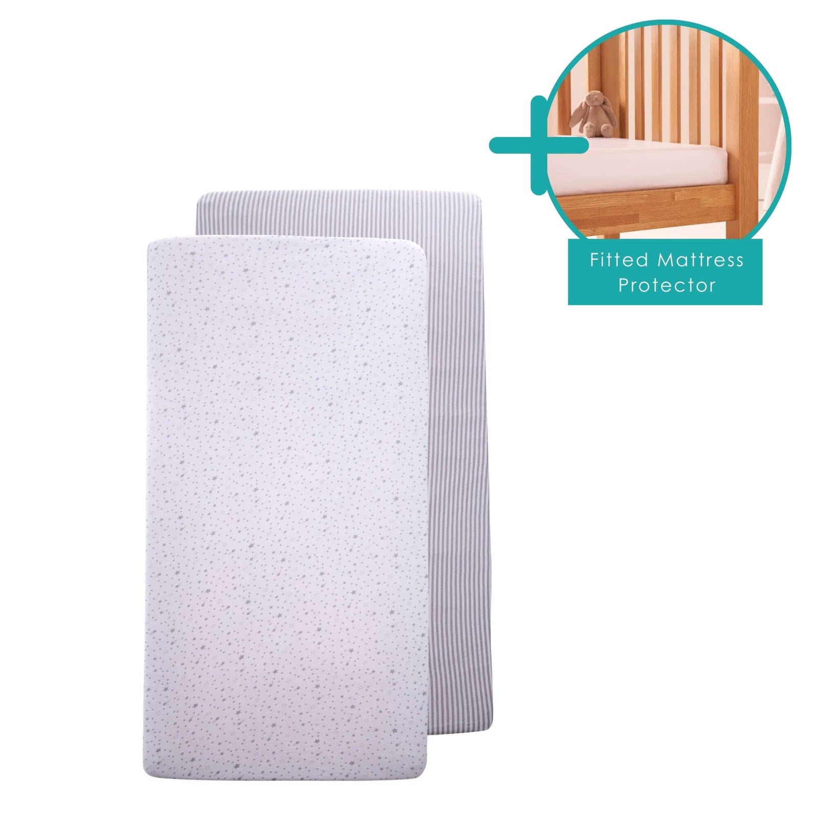 Stars & Stripes 2 Pack Fitted Cot Bed Sheets - 140 x 70 cm | Cot Baby Bedding | Nursery - Clair ...